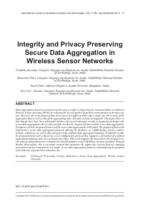 Pdf Secure Data Aggregation In Sensor Networks