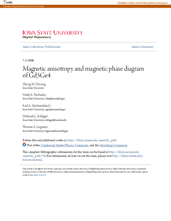 (PDF) Magnetic anisotropy and magnetic phase diagram ofGd5Ge4
