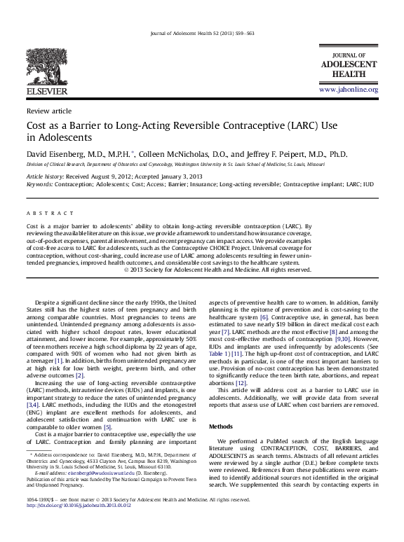 (PDF) Cost as a Barrier to Long-Acting Reversible Contraceptive (LARC ...