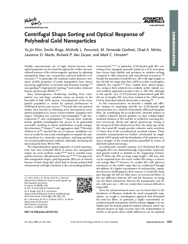 (PDF) Centrifugal Shape Sorting and Optical Response of Polyhedral Gold ...