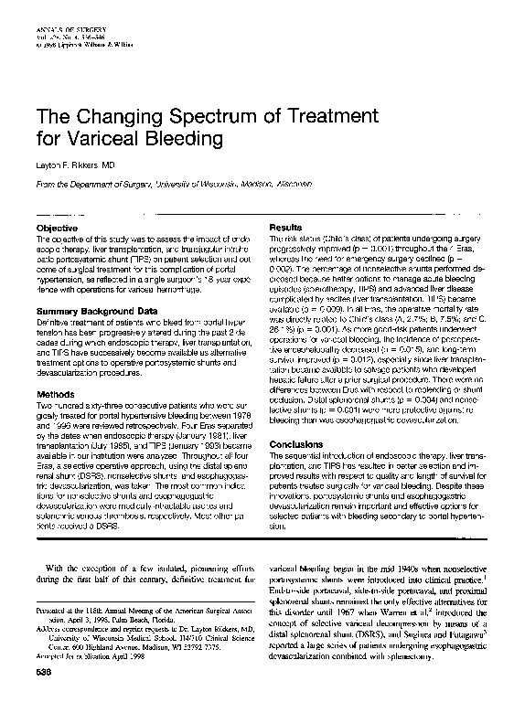 (PDF) The Changing Spectrum of Treatment for Variceal Bleeding