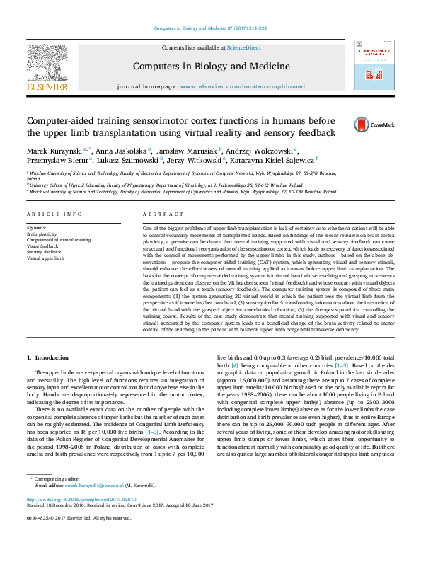Pdf Computer Aided Training Sensorimotor Cortex Functions In Humans