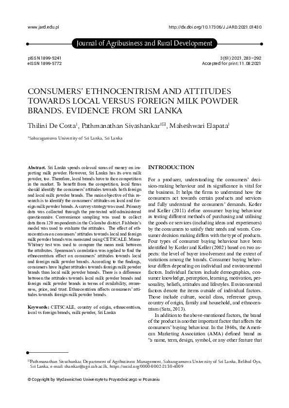 (PDF) Consumers Ethnocentrism and Attitudes Towards Local Versus ...