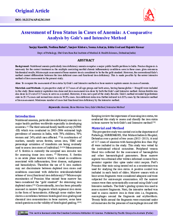 (PDF) Assessment of iron status in cases of anemia: A comparative ...