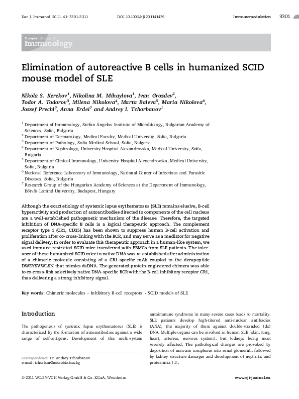 (PDF) Elimination of autoreactive B cells in humanized SCID mouse model ...
