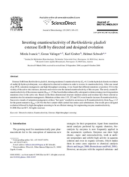 (PDF) Inverting enantioselectivity of Burkholderia gladioli esterase EstB by directed and ...