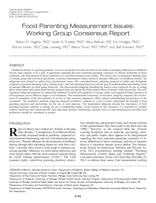 (PDF) Food parenting measurement issues: working group consensus report