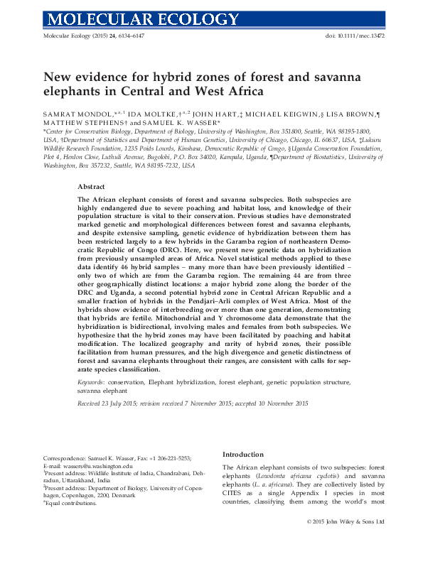 (PDF) New evidence for hybrid zones of forest and savanna elephants in ...