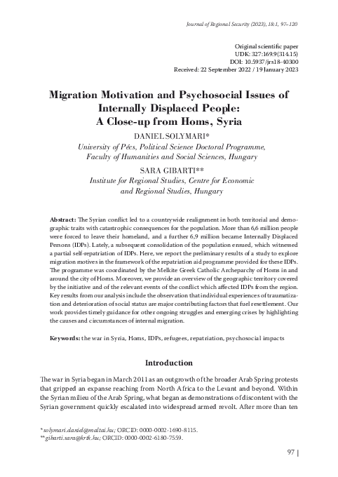(PDF) Migration Motivation and Psychosocial Issues of Internally ...