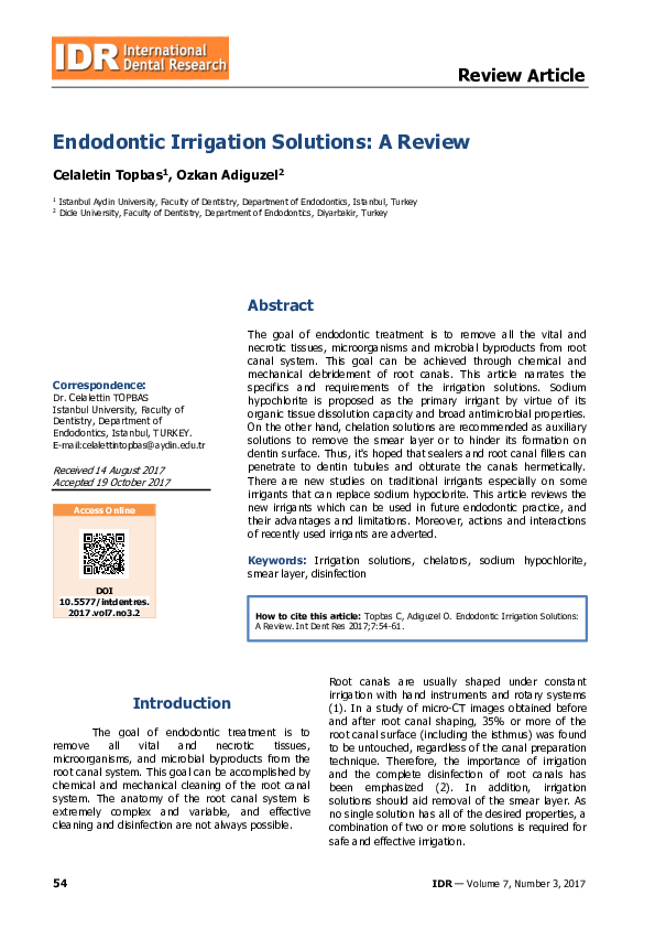 (PDF) Endodontic Irrigation Solutions: A Review