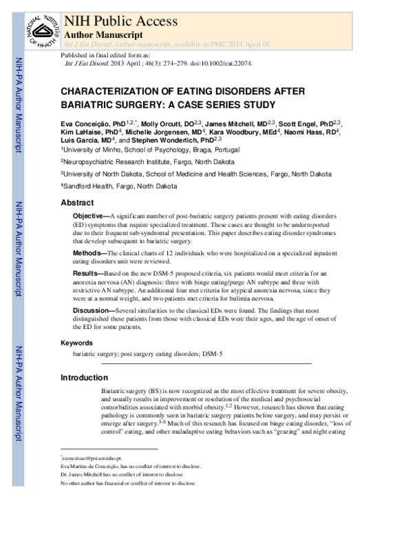 (PDF) Eating disorders after bariatric surgery: a case series