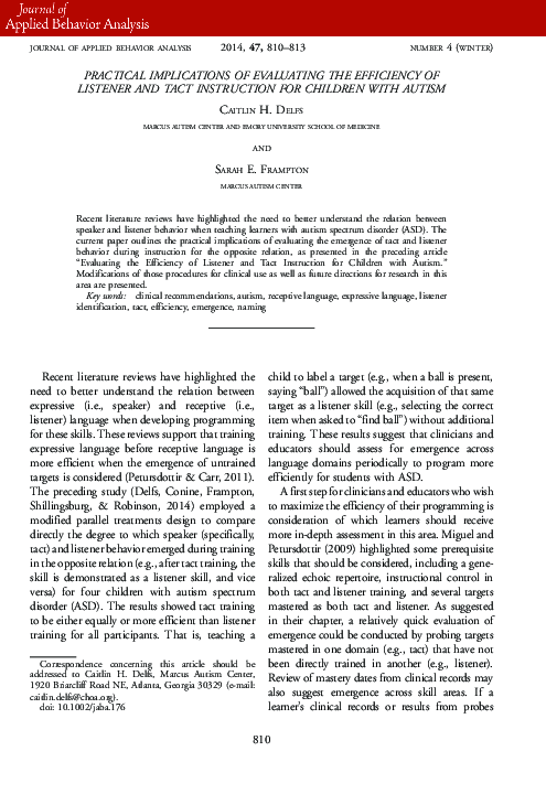 Pdf Practical Implications Of Evaluating The Efficiency Of Listener And Tact Instruction For