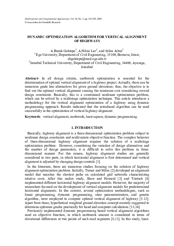 Pdf Dynamic Optimization Algorithm For Vertical Alignment Of Highways 