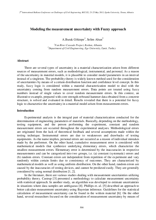 (PDF) Modeling the Measurement Uncertainty with Fuzzy Approach
