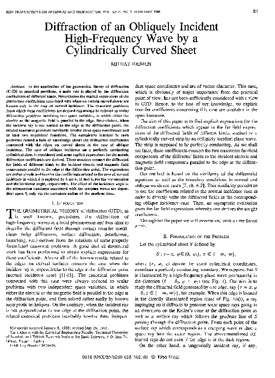 (PDF) Diffraction of an obliquely incident high-frequency wave by a ...
