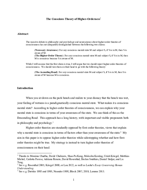 (PDF) The Conscious Theory of Higher-Orderness