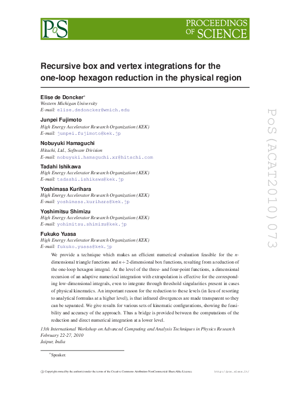 (PDF) Deterministic numerical box and vertex integrations for one-loop hexagon reductions ...