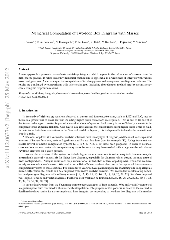 Pdf Numerical Computation Of Two Loop Box Diagrams With Masses
