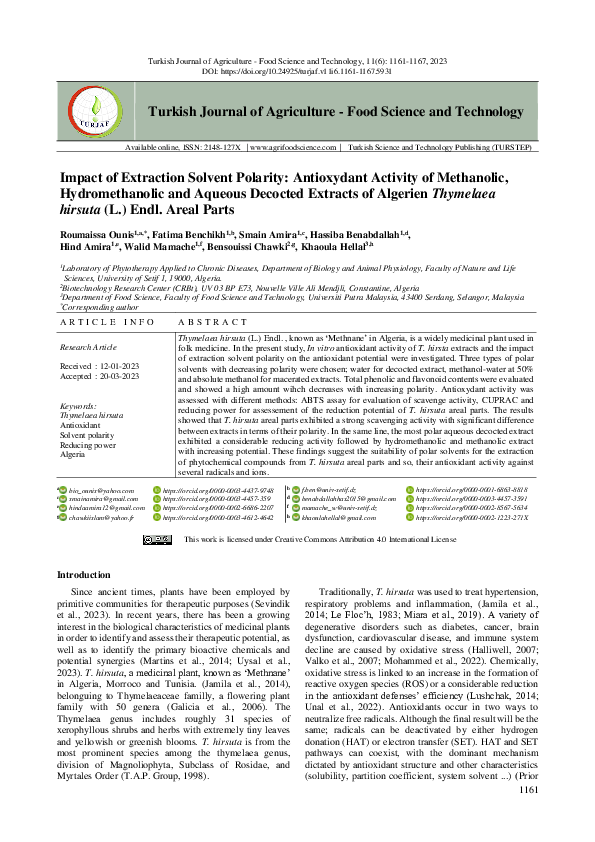 (PDF) Impact of Extraction Solvent Polarity: Antioxydant Activity of Methanolic, Hydromethanolic ...