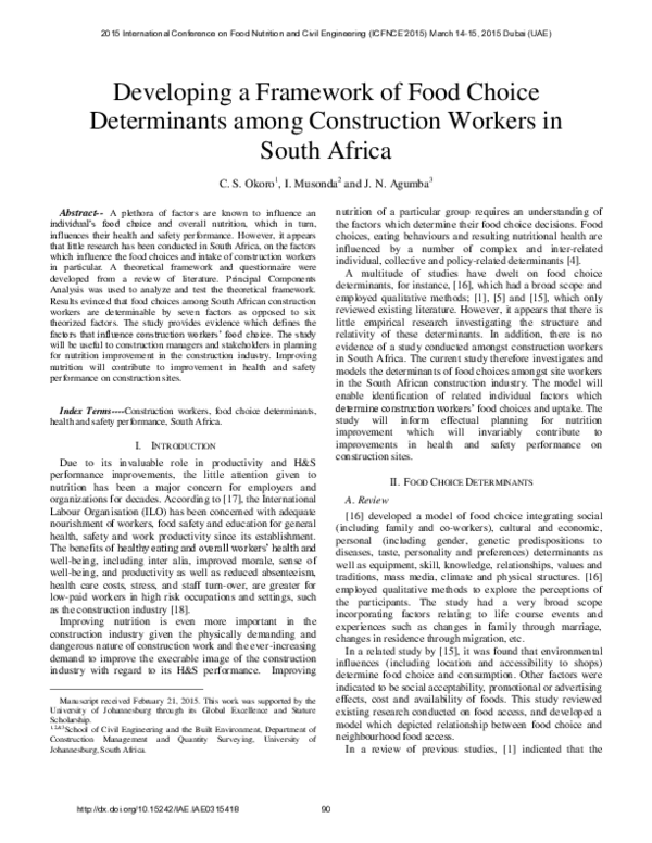 (PDF) Developing a Framework of Food Choice Determinants among ...