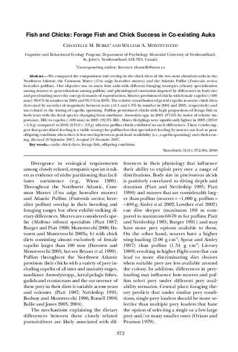 (PDF) Fish and Chicks: Forage Fish and Chick Success in Co-existing Auks