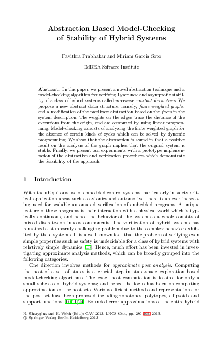(PDF) Abstraction Based Model-Checking of Stability of Hybrid Systems