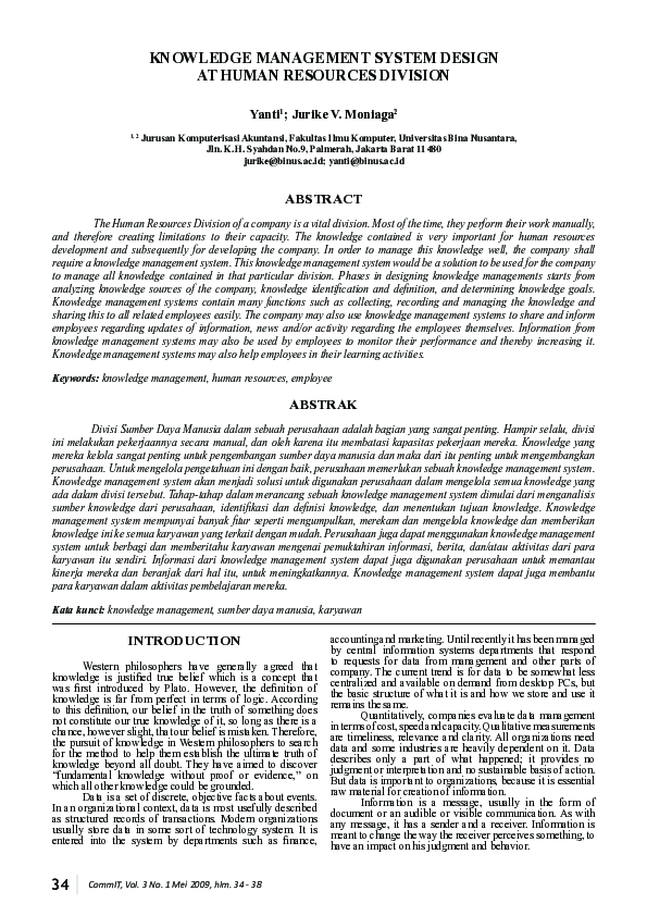 (PDF) Knowledge Management System Design at Human Resources Division