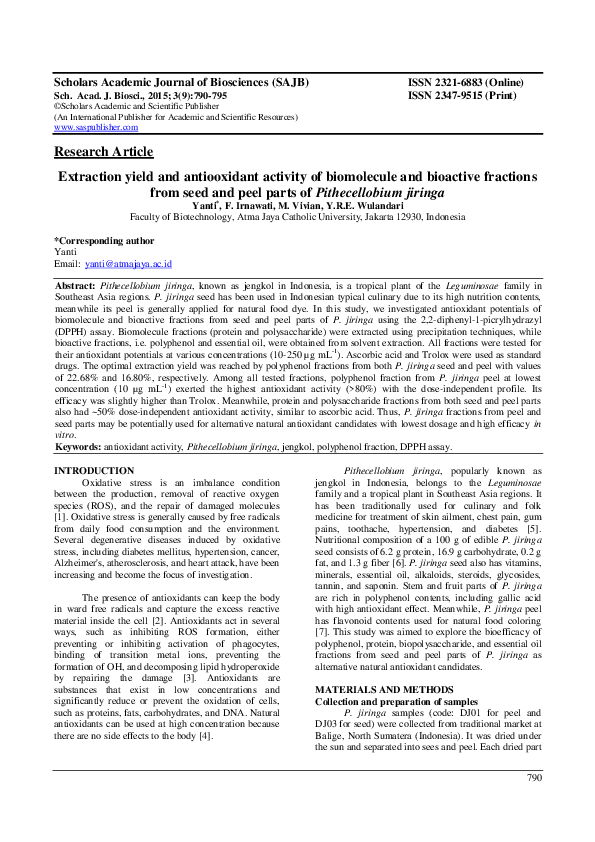 (PDF) Extraction yield and antiooxidant activity of biomolecule and ...
