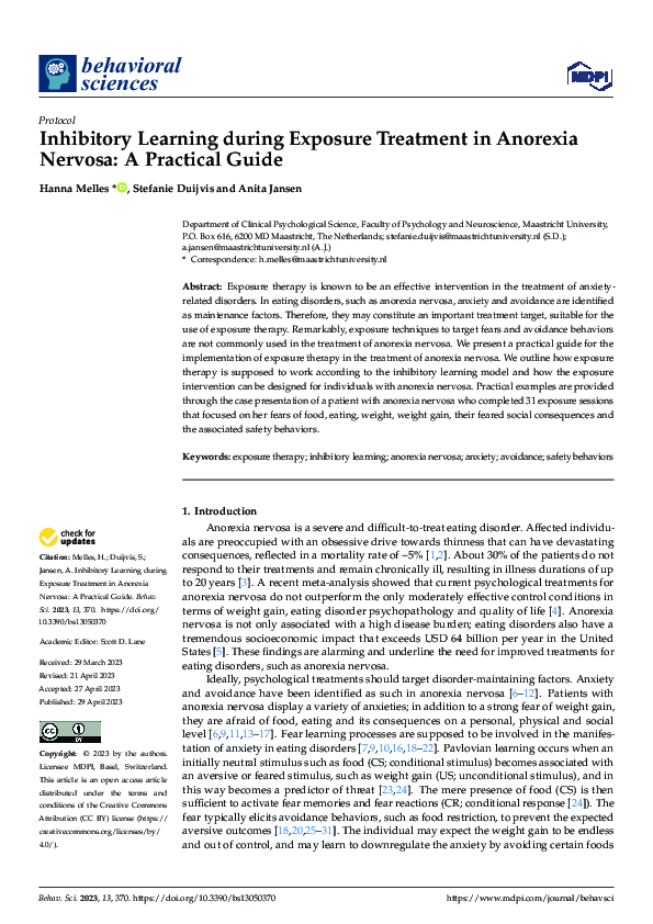 (PDF) Inhibitory Learning during Exposure Treatment in Anorexia Nervosa ...