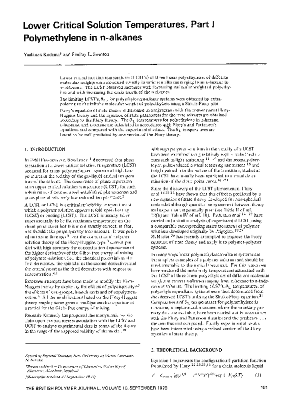 (PDF) Lower Critical Solution Temperatures, Part I Polymethylene in n ...