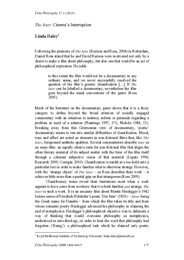 (PDF) The Ister : Cinema's Interruption