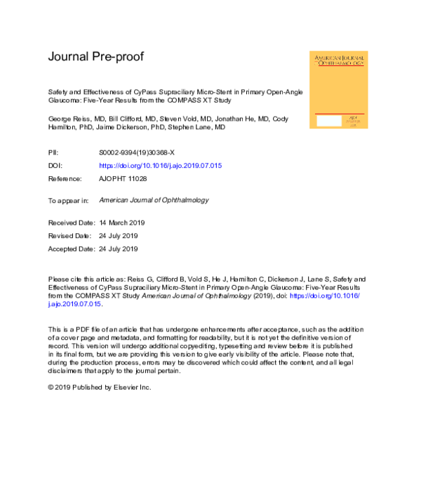(PDF) Safety and Effectiveness of CyPass Supraciliary Micro-Stent in ...