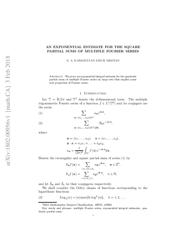 (PDF) An exponential estimate for the cubic partial sums of multiple Fourier series