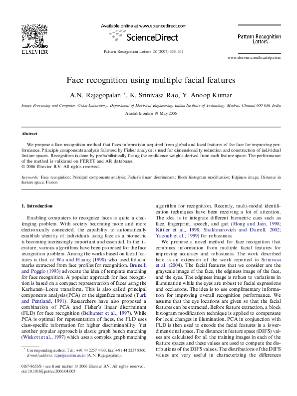 (PDF) Face recognition using multiple facial features