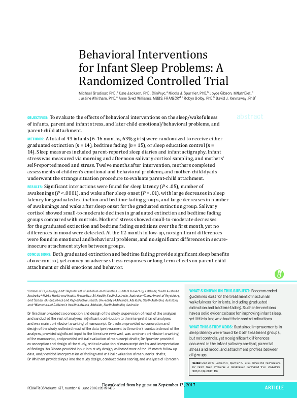 (PDF) Behavioral Interventions for Infant Sleep Problems: A Randomized Controlled Trial
