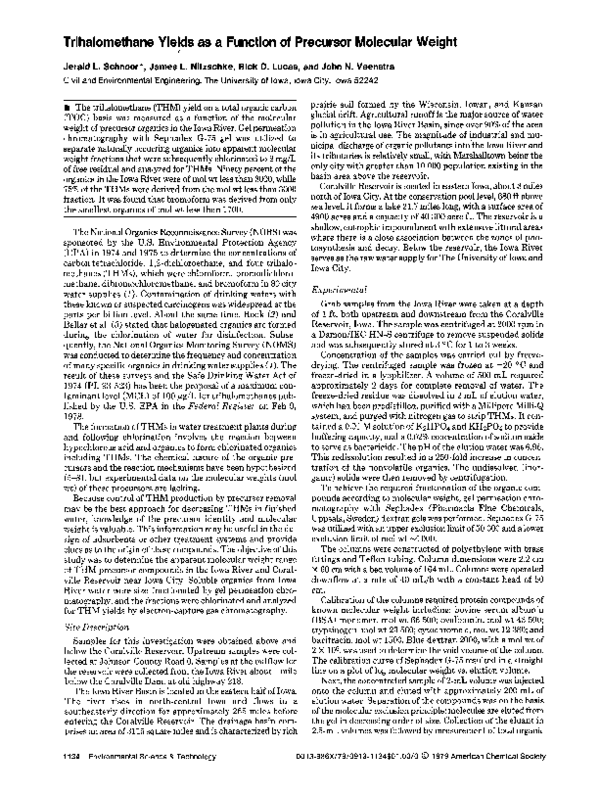 (PDF) Trihalomethane yields as a function of precursor molecular weight ...