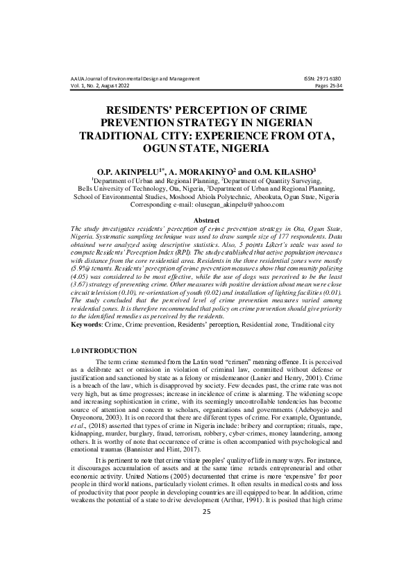 (PDF) RESIDENTS' PERCEPTION OF CRIME PREVENTION STRATEGY IN NIGERIAN ...