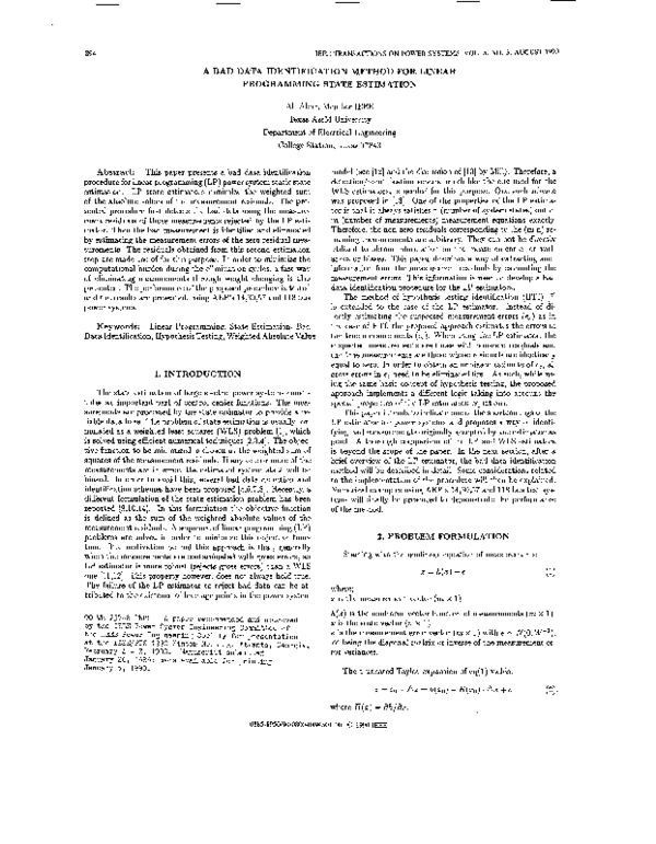 (PDF) A bad data identification method for linear programming state ...