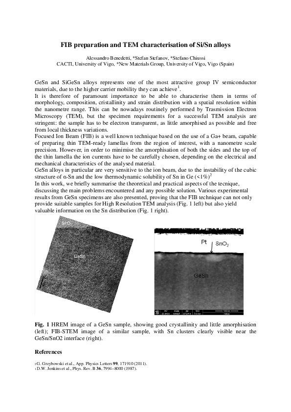 (PDF) FIB preparation and TEM characterisation of Si/Sn alloys