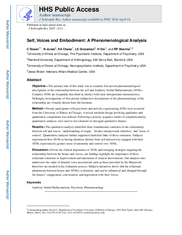 (PDF) Self, Voices and Embodiment: A Phenomenological Analysis