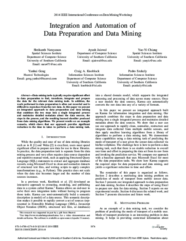 (PDF) Integration and Automation of Data Preparation and Data Mining