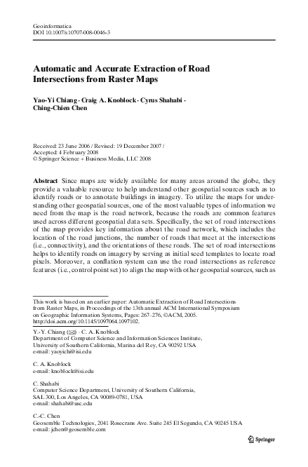 Pdf Automatic And Accurate Extraction Of Road Intersections From Raster Maps