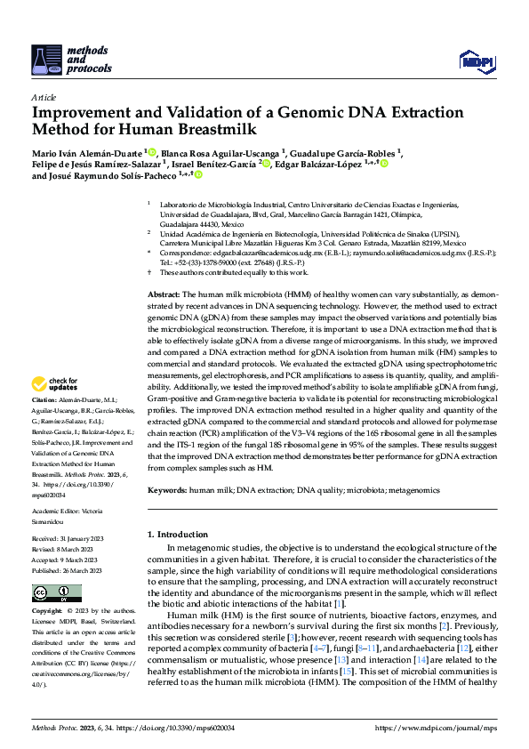 Pdf Improvement And Validation Of A Genomic Dna Extraction Method For