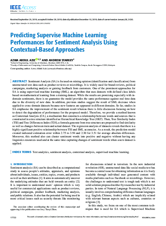 (PDF) Predicting Supervise Machine Learning Performances for Sentiment ...
