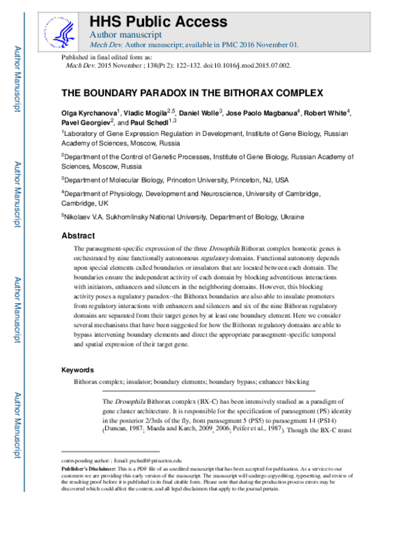 (PDF) The boundary paradox in the Bithorax complex