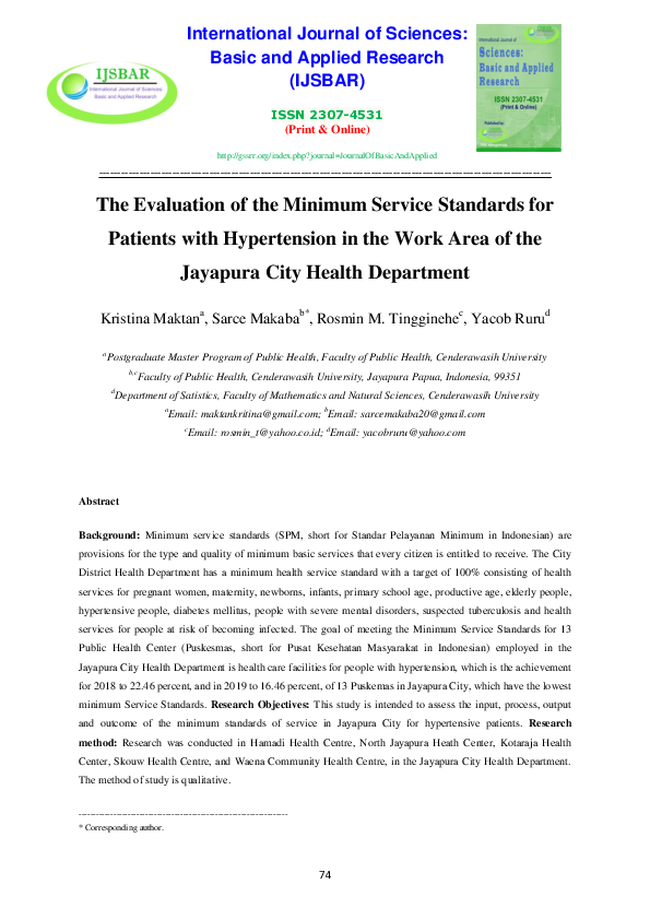 (PDF) The Evaluation of the Minimum Service Standards for Patients with ...