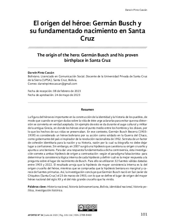 (PDF) El origen del héroe: Germán Busch y su fundamentado nacimiento en ...