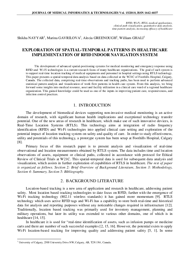Pdf Exploration Of Spatial Temporal Patterns In Healthcare Implementation Of Rfid Indoor