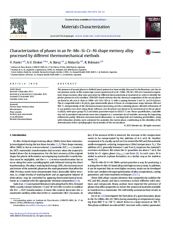 (PDF) Characterization of phases in an Fe–Mn–Si–Cr–Ni shape memory alloy processed by different ...
