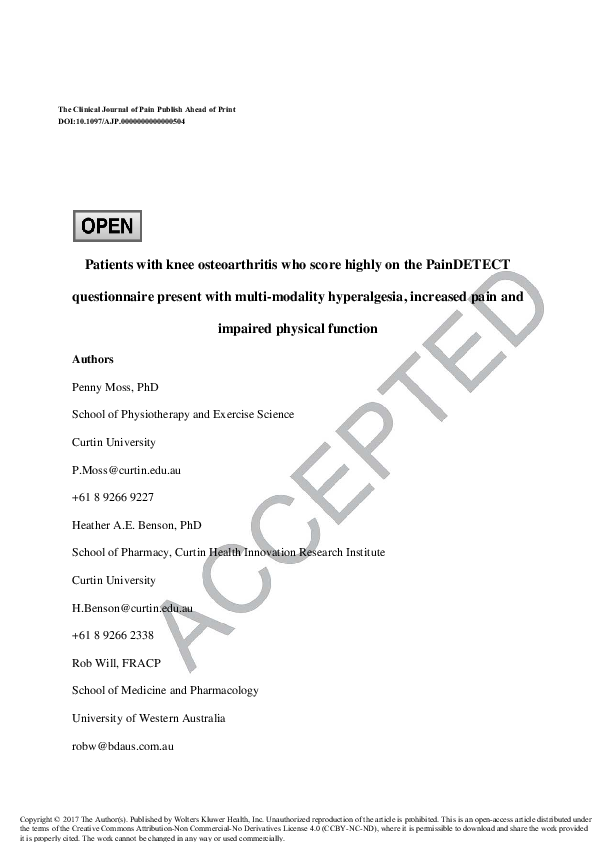 (PDF) Patients With Knee Osteoarthritis Who Score Highly on the ...